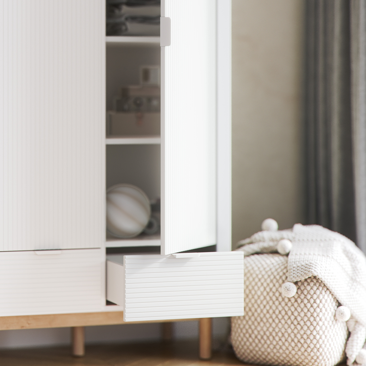 Armoire 3 portes 2 tiroirs Pinio Miloo - Blanc - Rangements/Armoire ...