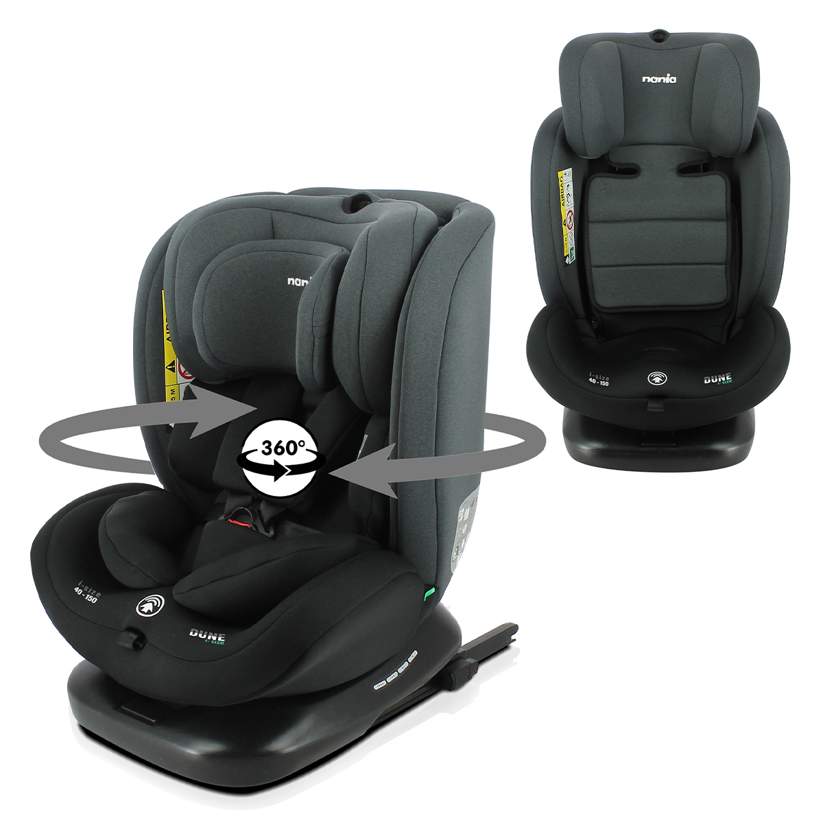 Siège auto ISOFIX 40-150 cm Pivotant 360 Nania Dune - Gris Noir - Siège ...