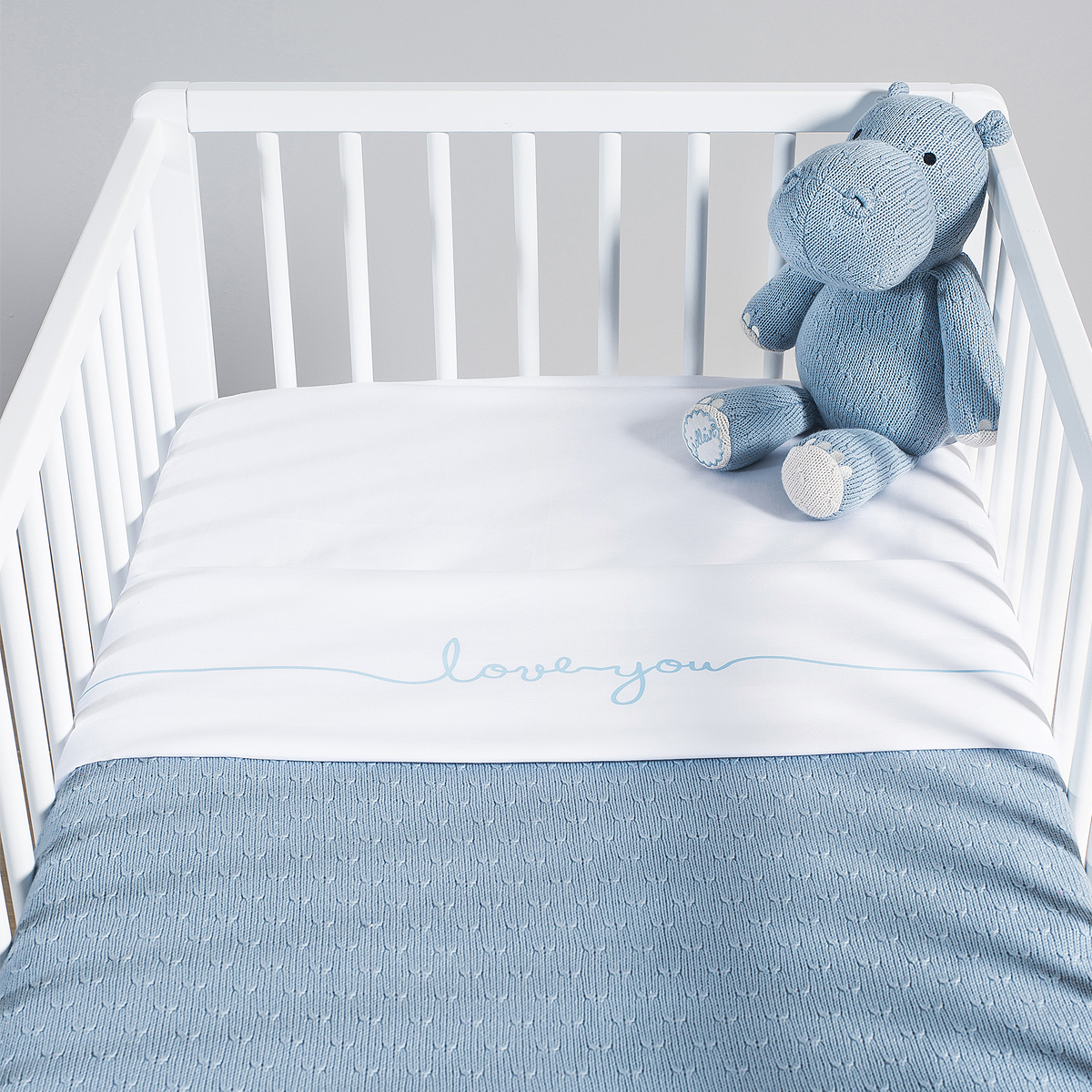 Drap Jollein 120x150cm Love you - Bleu - Linge de lit/Drap - Drap ...
