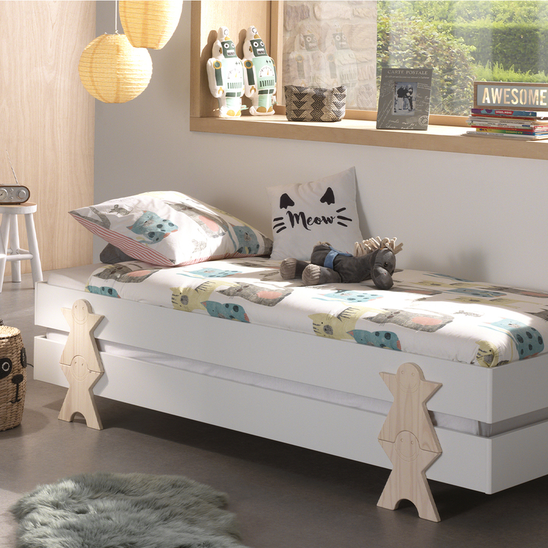 Lot de 2 Lit empilable 90x200 sommier inclus Vipack Modulo Smiley ...