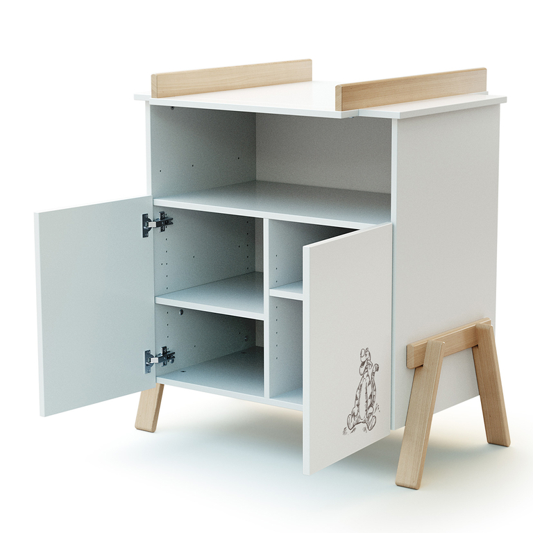 Commode 2 portes avec plan à langer AT4 Winnie Disney - Blanc et hêtre ...