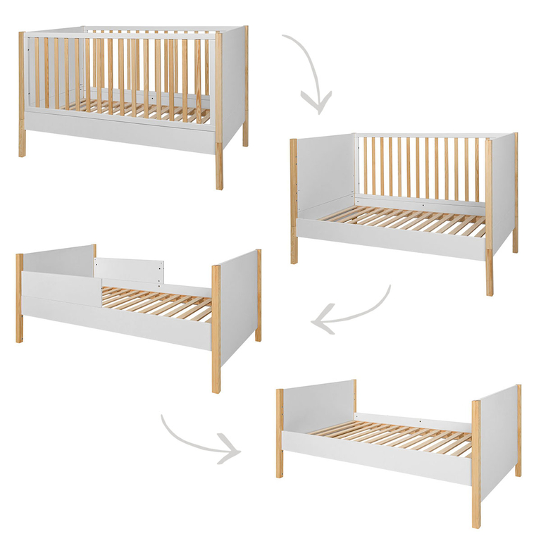 Lit évolutif 70x140 Bellamy Juliette - Blanc et bois - Lits/Lit ...