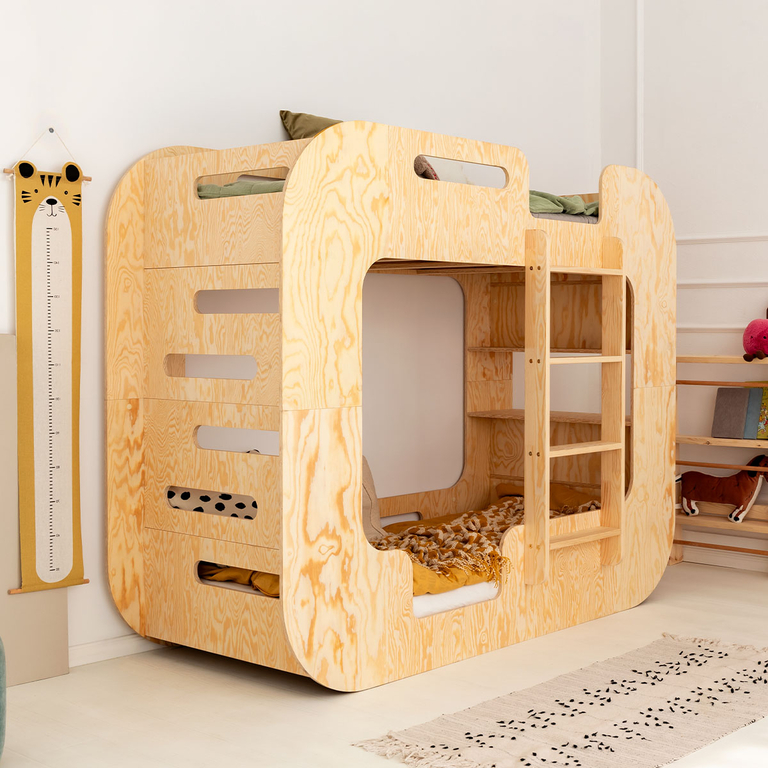 Lit Superposé 90x200 échelle à Droite Sommier Inclus Nadège Bois