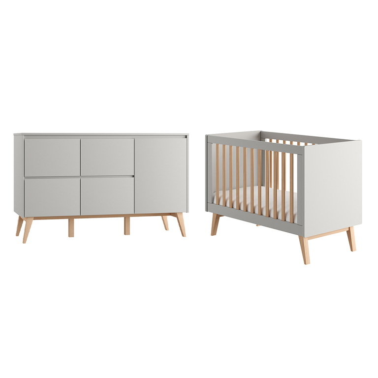 Lit évolutif 60x120 et commode 4 tiroirs 1 porte Pinio Swing - Gris et ...