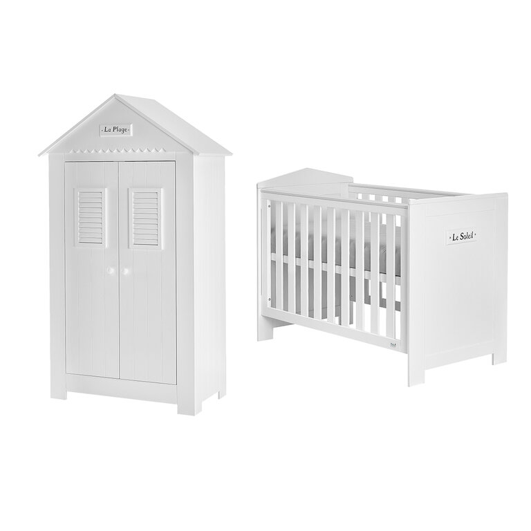 Lit bébé 60x120 et Armoire 2 portes Pinio Marsylia MDF - Blanc - Packs ...