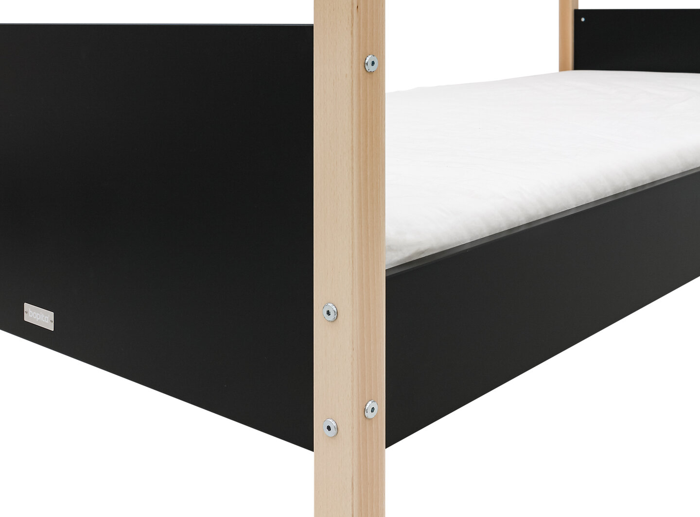 Lit cabane 90x200 sommier inclus Bopita Liam - Noir mat et Bois - Lits ...