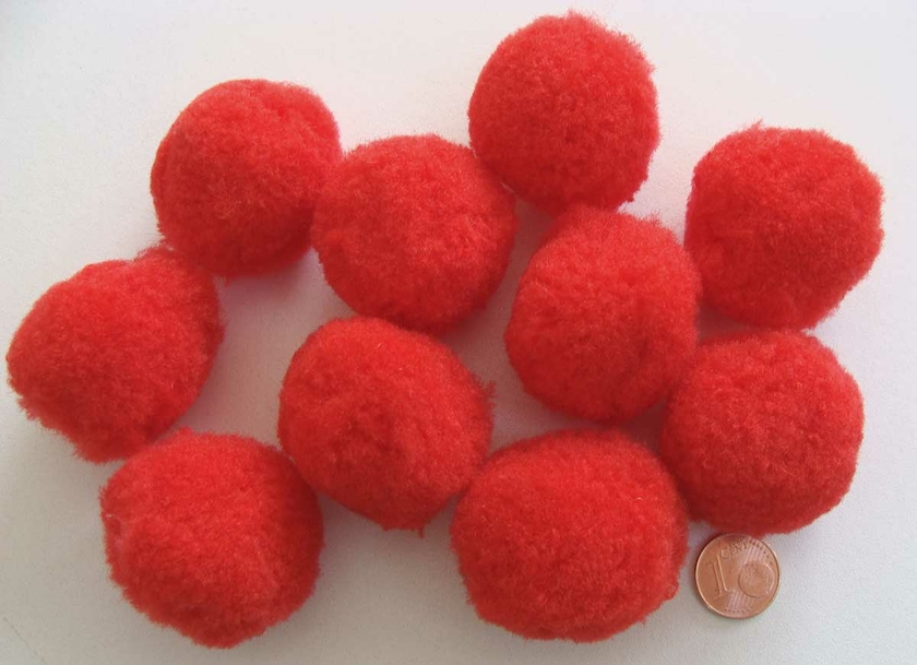 Pompons 35mm environ ROUGE par 10 pièces - Pompons - FondBaie