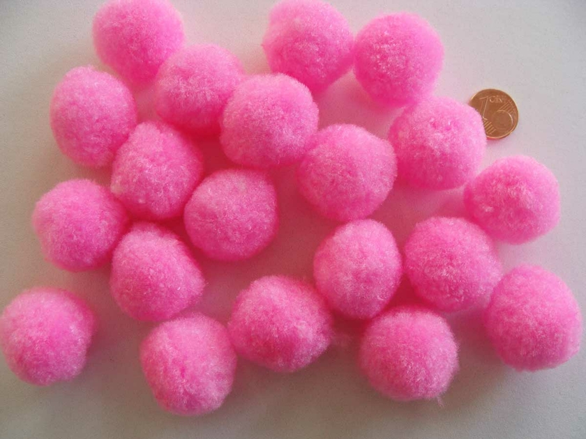 Pompons 25mm environ ROSE par 20 pièces - Pompons - FondBaie