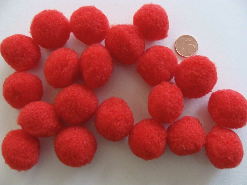 Pompons 25mm environ ROUGE par 20 pièces - Pompons - FondBaie