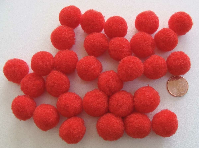 Pompons 20mm environ ROUGE par 30 pièces - Pompons - FondBaie