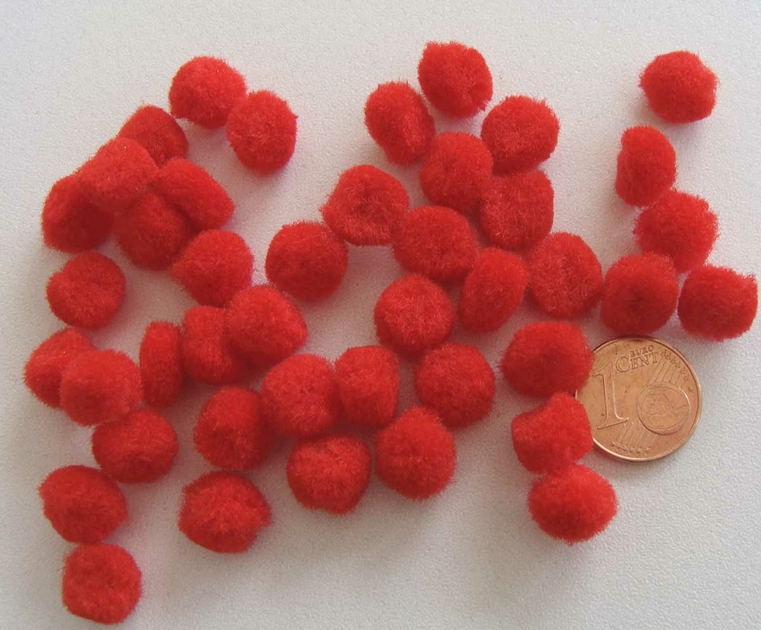 Pompons 10mm environ ROUGE par 70 pièces - Pompons - FondBaie