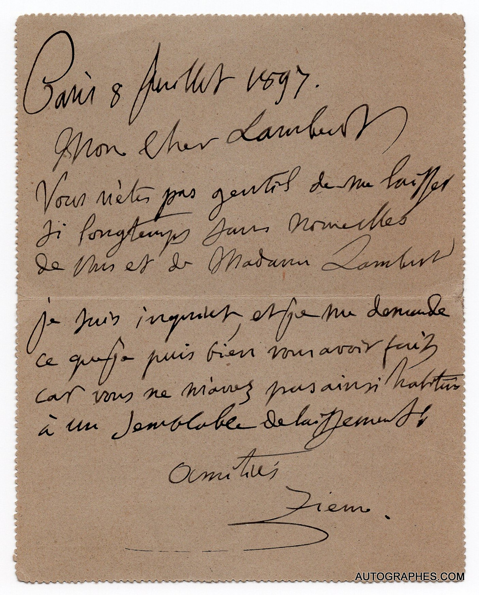 Nos autographes de Félix ZIEM en vente