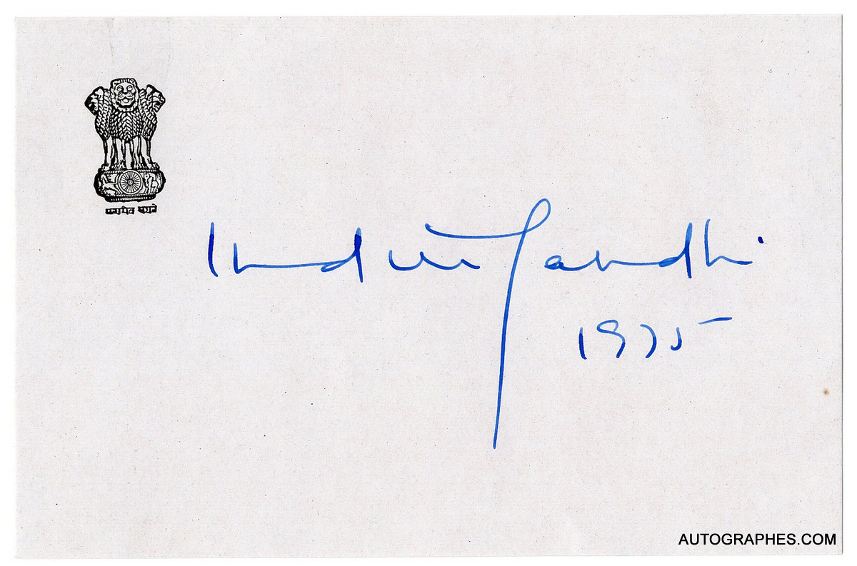 Indira GANDHI - Signature autographe et lettre de sa secrétaire (1975)