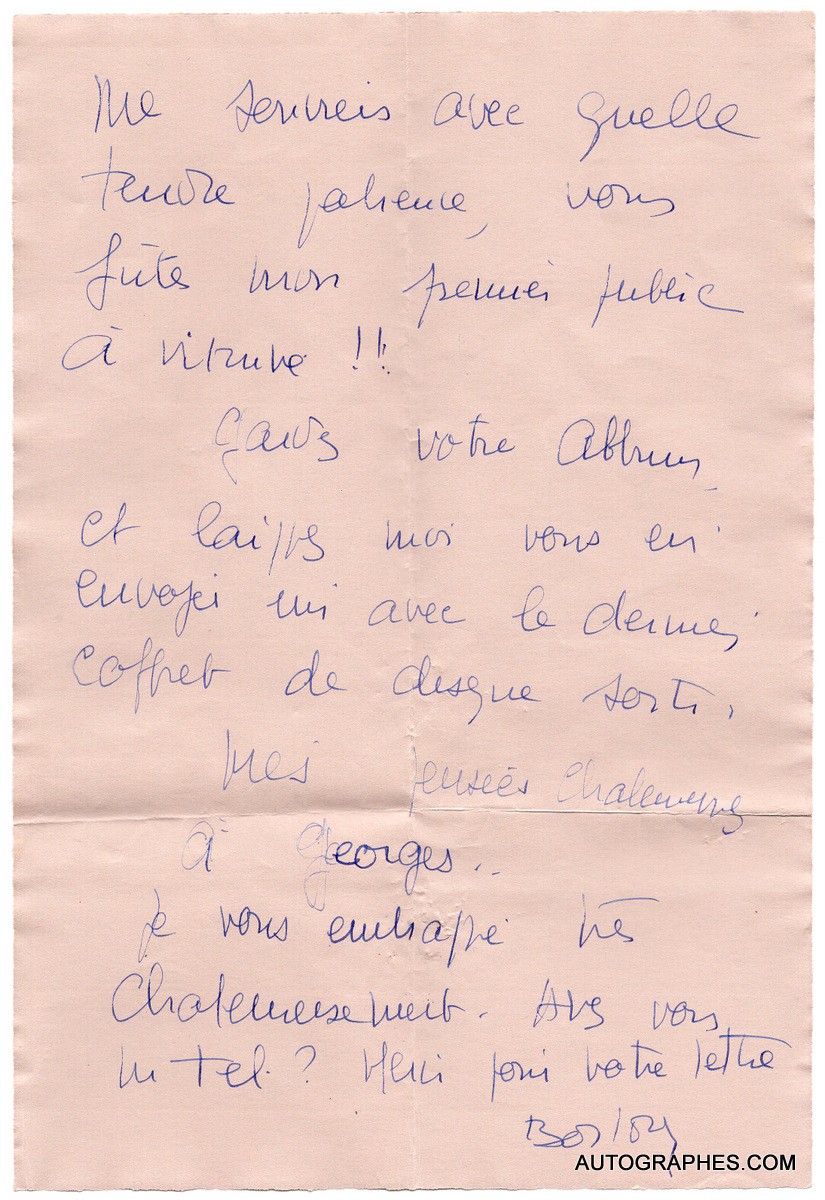 BARBARA [Monique SERF, dite] - Lettre autographe signée (février 1987)