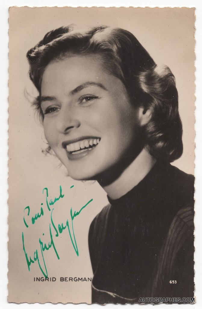 Ingrid BERGMAN - Carte postale photographique dédicacée (années 50)