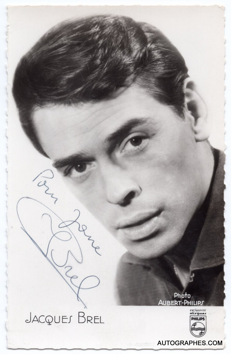 Jacques BREL - Lot de deux cartes photo promotionnelles dédicacées (années 60)