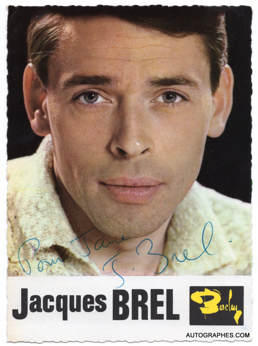 Jacques BREL - Lot de deux cartes photo promotionnelles dédicacées ...