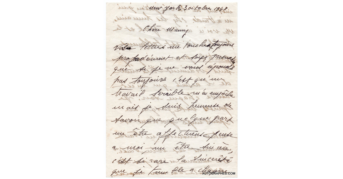 Edith PIAF - Lettre autographe signée (New York, 1948) - Autographes.com