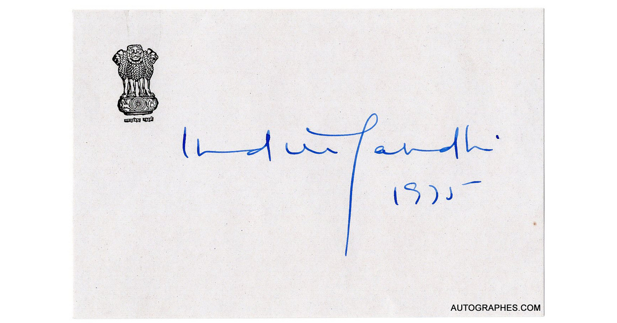 Indira GANDHI - Signature autographe et lettre de sa secrétaire (1975)