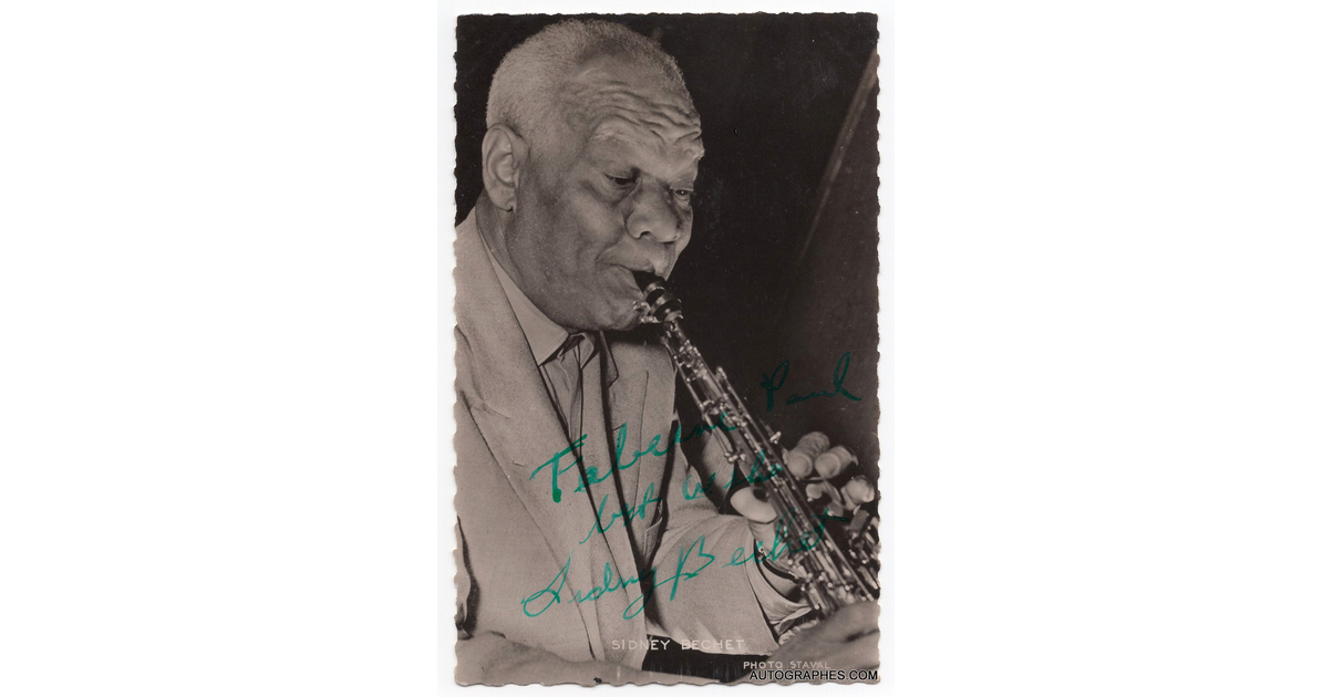Sidney BECHET - Carte postale photographique dédicacée