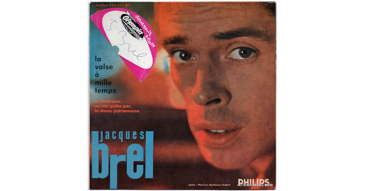 Jacques BREL - Signature autographe sur pochette Super 45 tours La ...