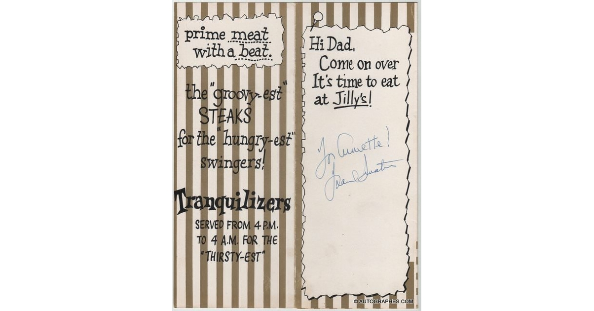 Frank SINATRA - Menu du restaurant Jilly's dédicacé et signé - PIÈCES ...
