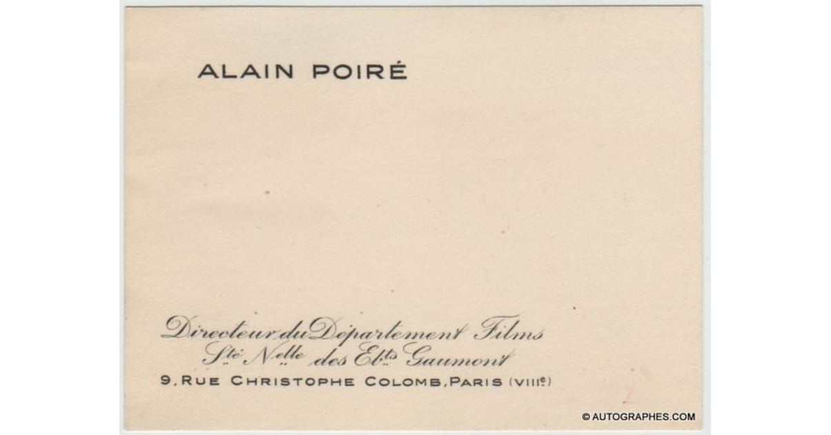 Alain POIRÉ - Carte de visite vierge (Gaumont / années 50) - NOS ...