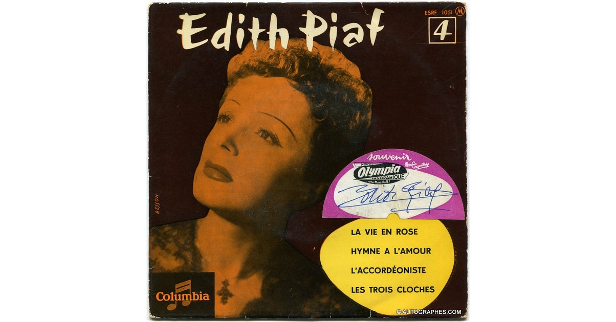 Edith PIAF - Signature autographe sur pochette du 45 tours La vie en ...