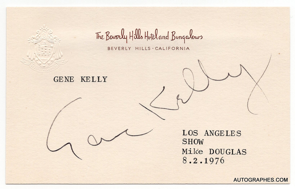 Gene KELLY - Carte du Beverly Hills Hotel signée (1976)