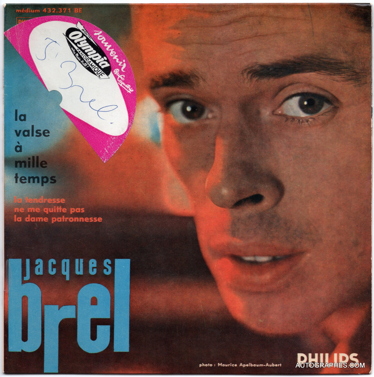 Jacques BREL - Signature autographe sur pochette Super 45 tours La ...