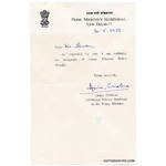 Indira GANDHI - Signature autographe et lettre de sa secrétaire (1975)