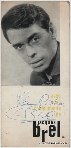 Jacques BREL - Dédicace autographe signée sur le dépliant d'un concert ...
