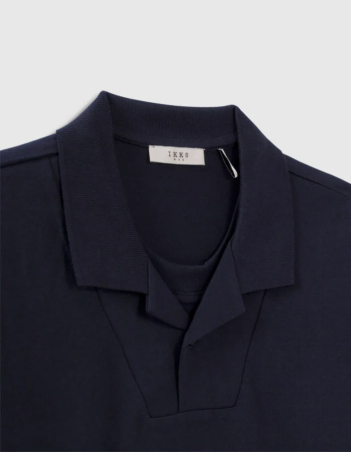 Polo avec col rond trompe l'oeil - Marine - IKKS MEN - Prix doux ...