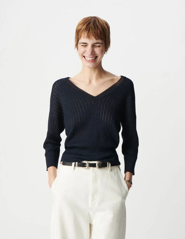 Pull fin chic loose en tricot - Marine - IKKS WOMEN - Vêtement FEMME ...