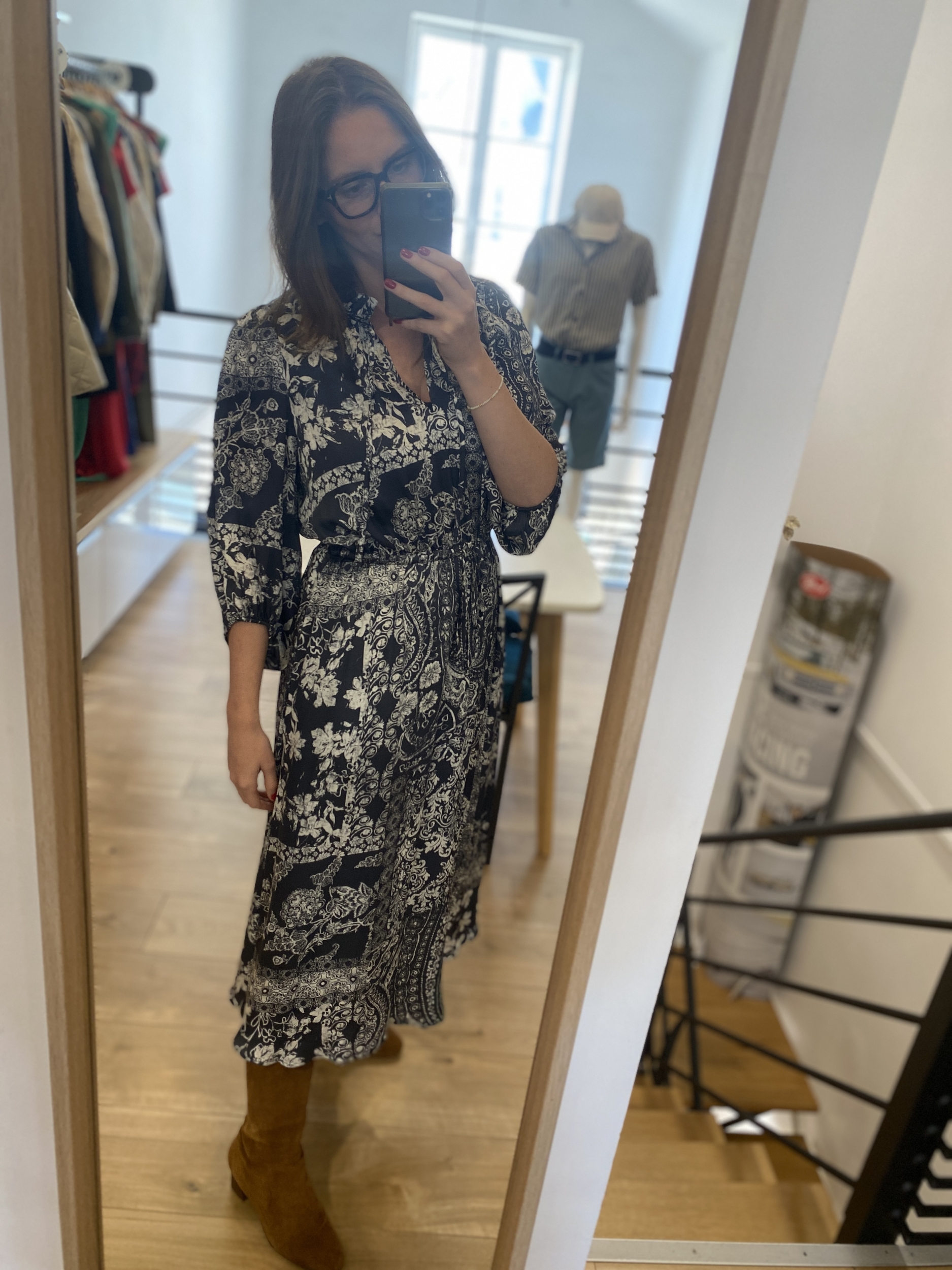 Robe longue satinée imprimé foulard femme - Bleu grisé - Lora