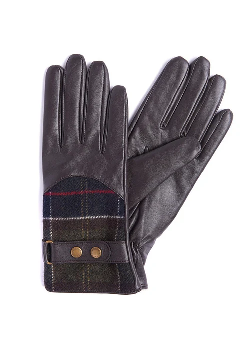 Gants à motifs tartan en cuir - Marron foncé - BARBOUR FEMME