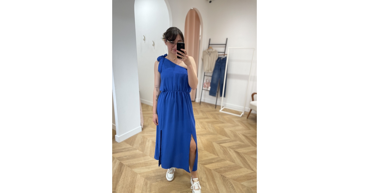 Robe asymétrique double fentes - Bleu roi - LORA - Vêtement FEMME/Robes ...