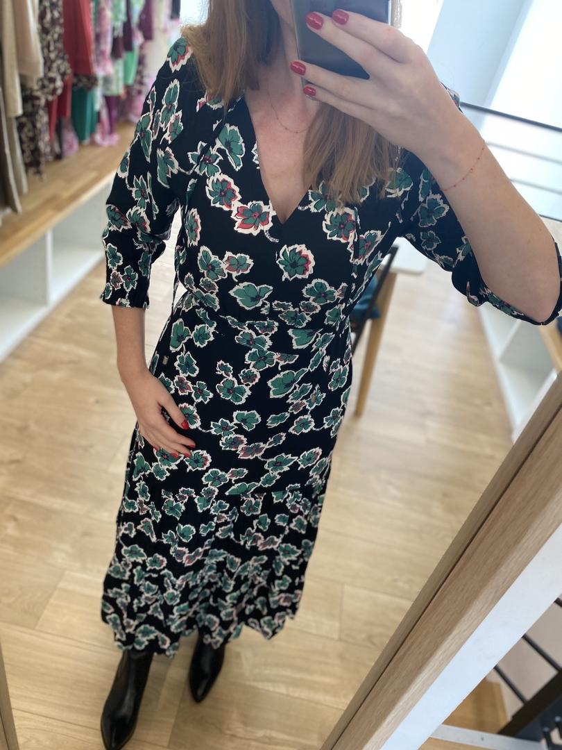 Robe longue imprimé maxi floral - noir - IKKS - Prix doux Vêtements ...