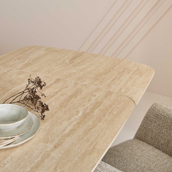 Table Extensible en Céramique Travertin et Pied en Placage Noyer ...