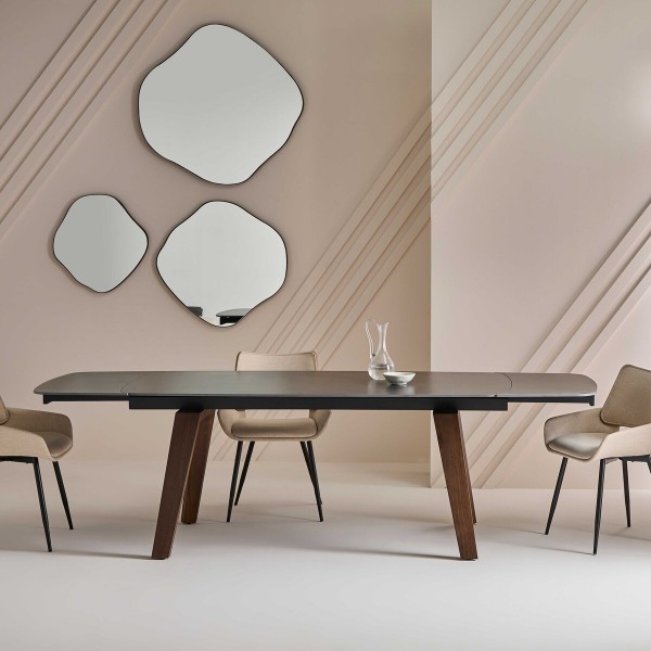 Table Extensible en Céramique Foncée et Pied en Placage Noyer - TABLES ...