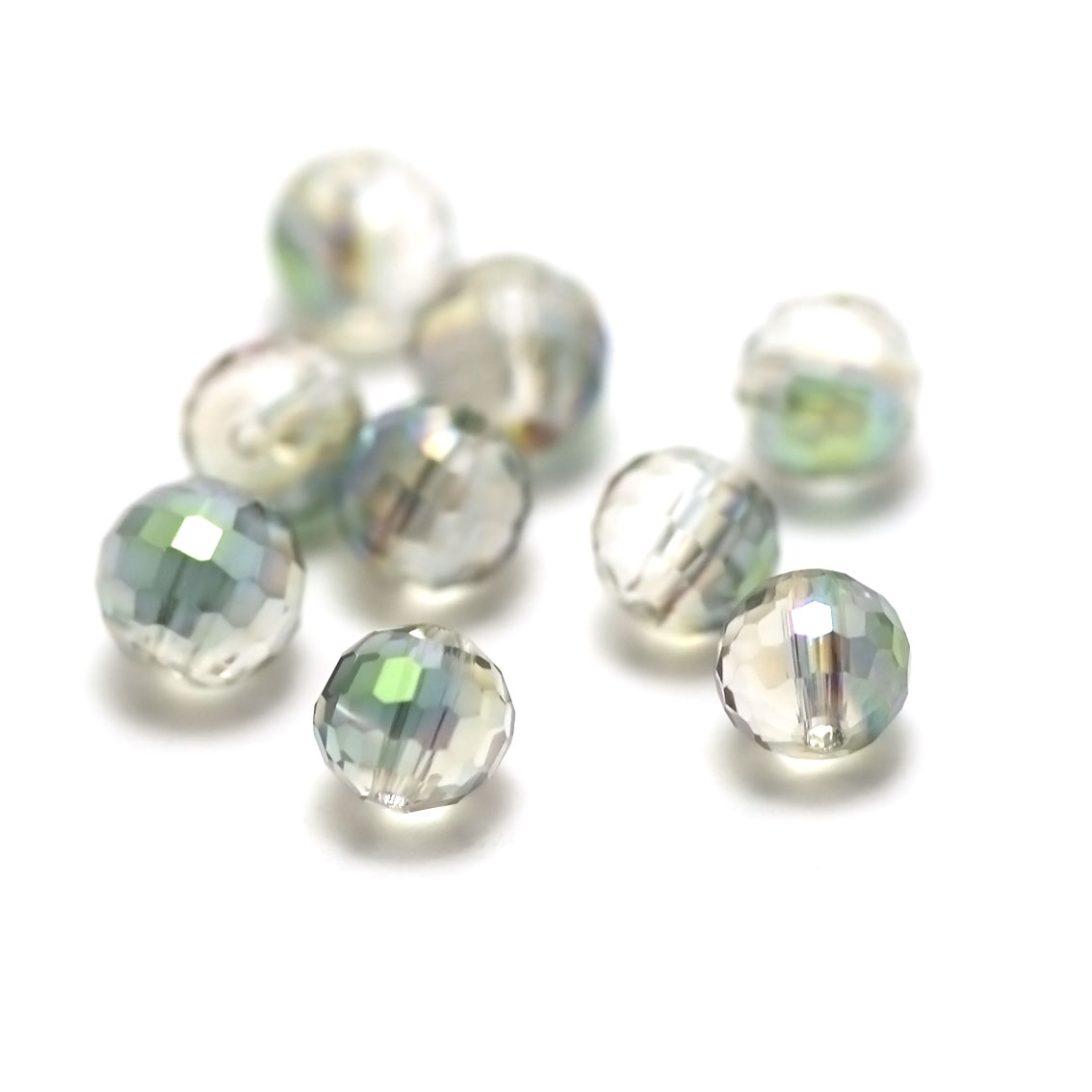 20 perles cristal" ronde facettée" 8 mm, transparent irisé vert - Perle ...