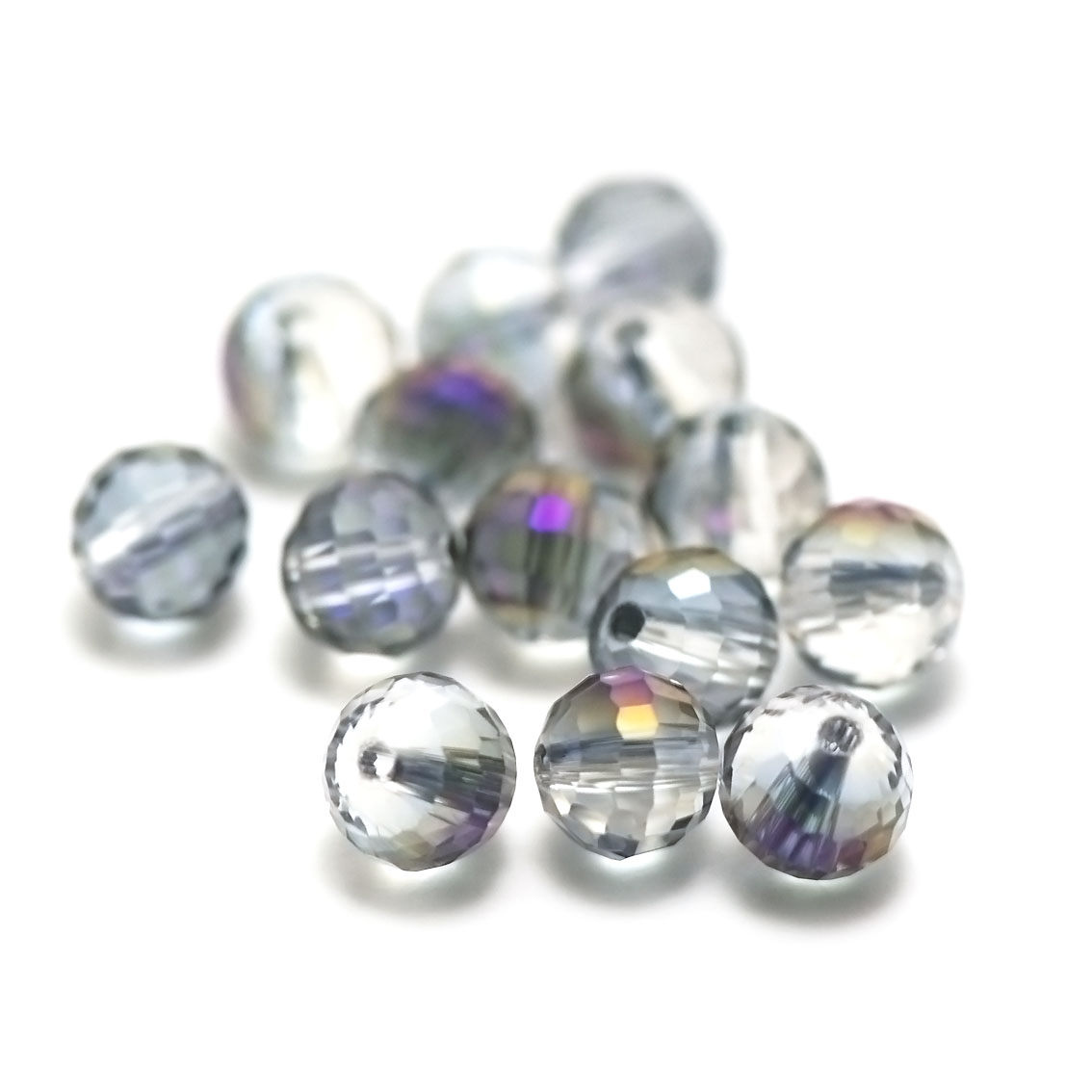 20 perles cristal" ronde facettée" 8 mm, gris irisé mauve - Perle ...