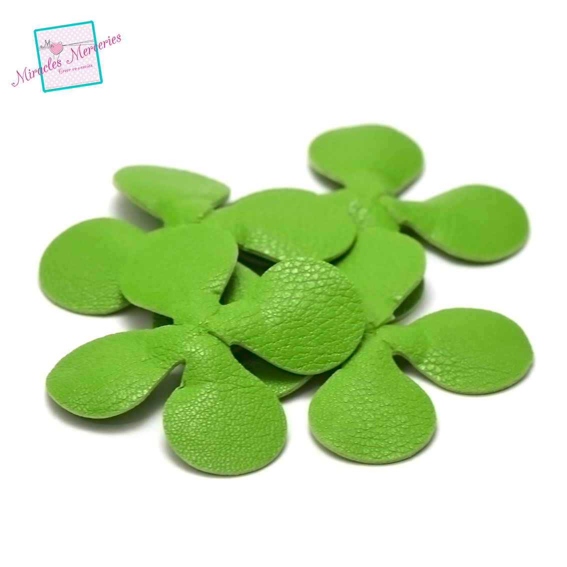 4 fleurs (pétale) en simili cuir 7,5x7,5 mm,vert - Autres accessoires ...