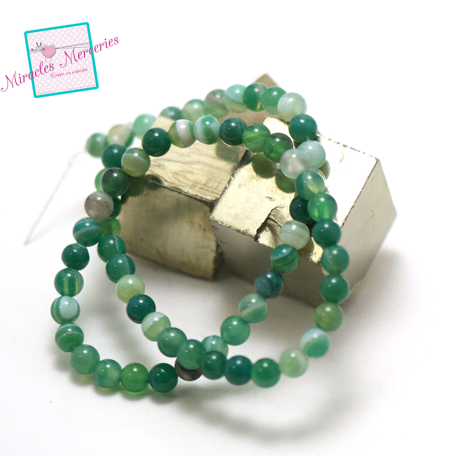 fil de 39 cm perles d'agate vert "ronde 6 mm" - Perle pierres minéraux ...