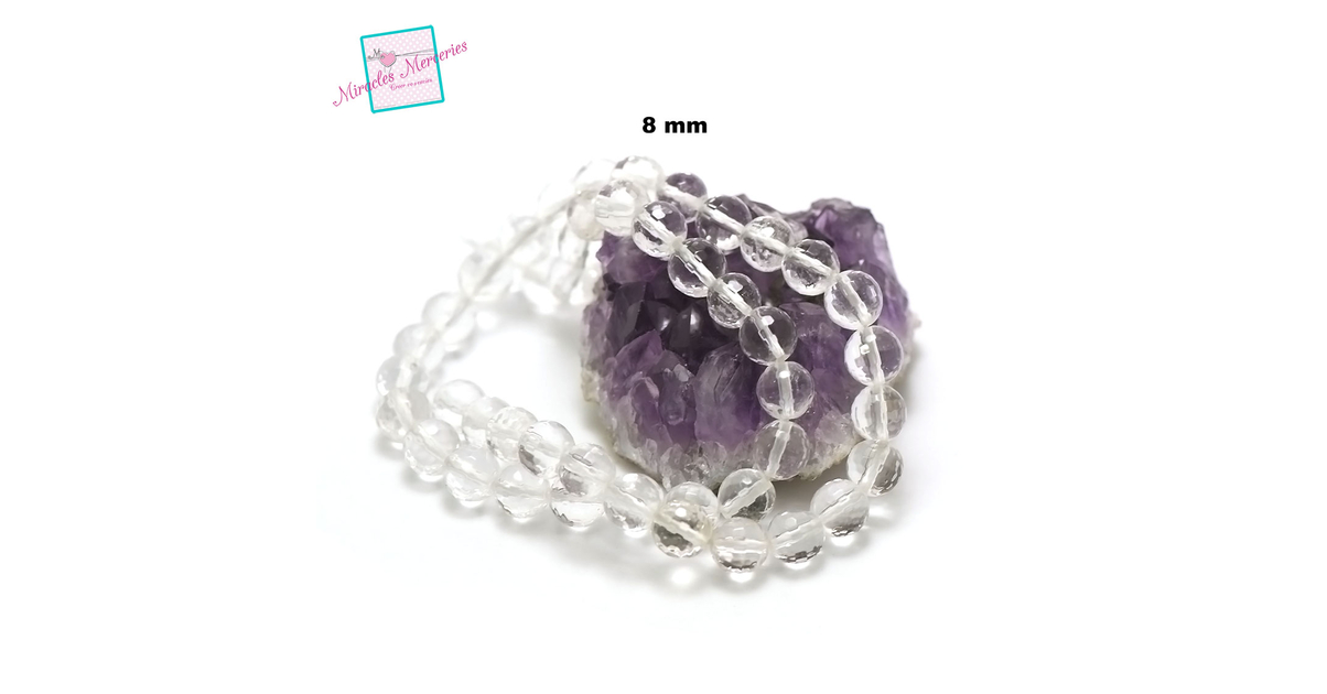 fil 39cm 49 perles de cristal de roche "ronde facettée 8 mm" - Perle ...