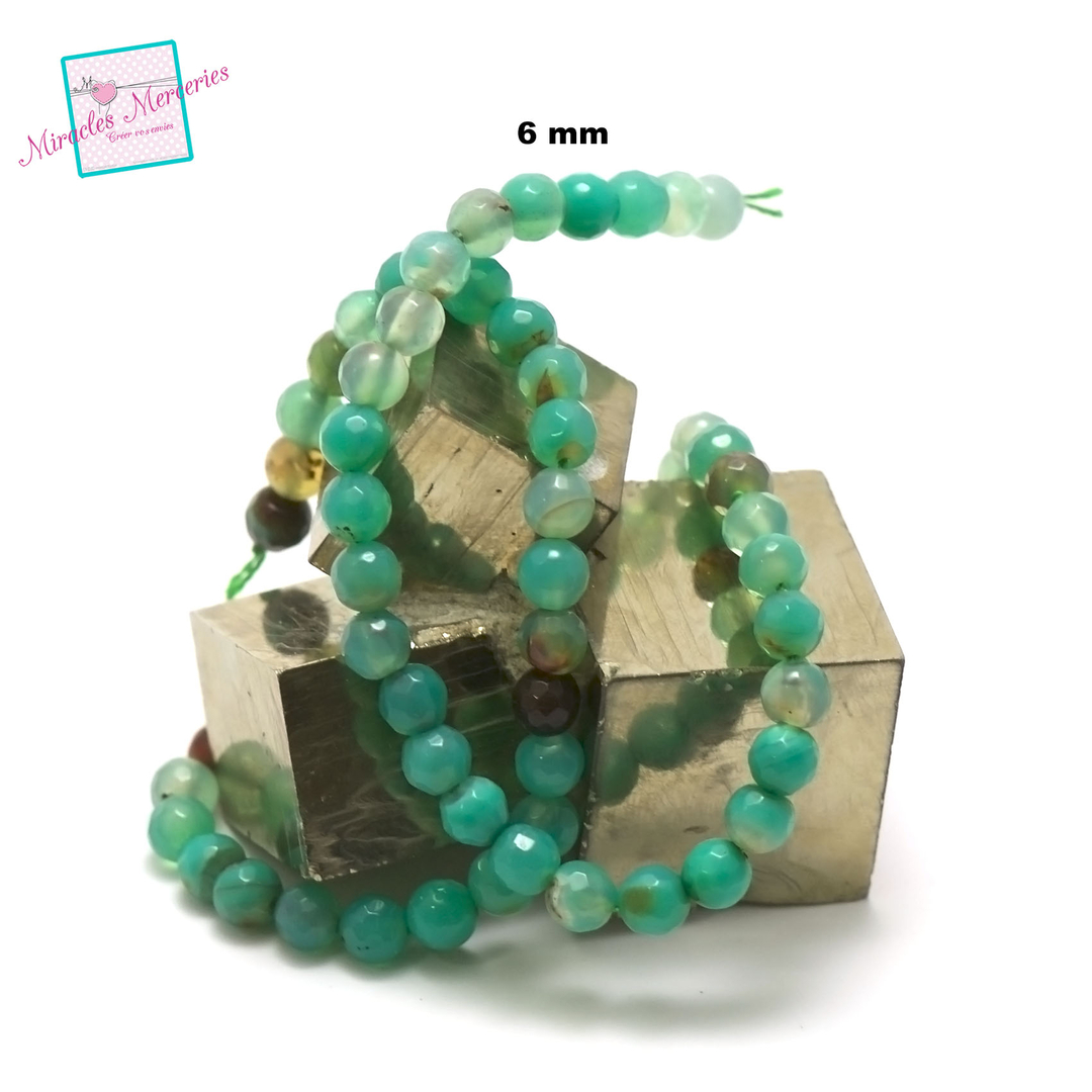 fil de 39 cm perles d'agate vert"ronde facettée 6 mm" - Perle pierres ...