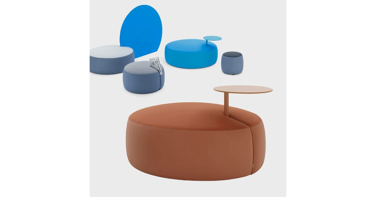 Ilots-poufs forme arrondie avec tablette espace coworking repos