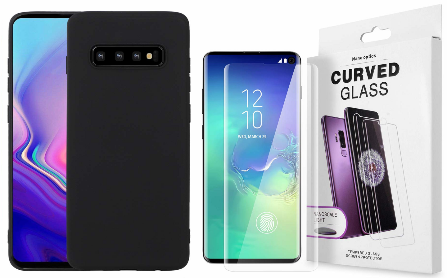 Coque Souple Silicone Pour Samsung Galaxy S10 Plus Noir + Verre Trempé ...