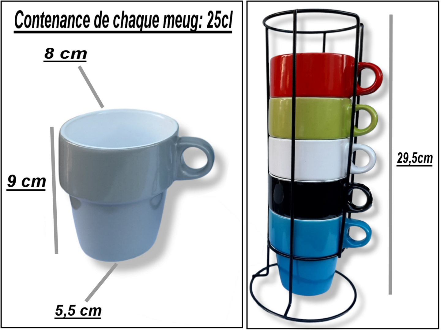6 mugs en faïence avec support de rangement - Ustensile de cuisine/Mug ...