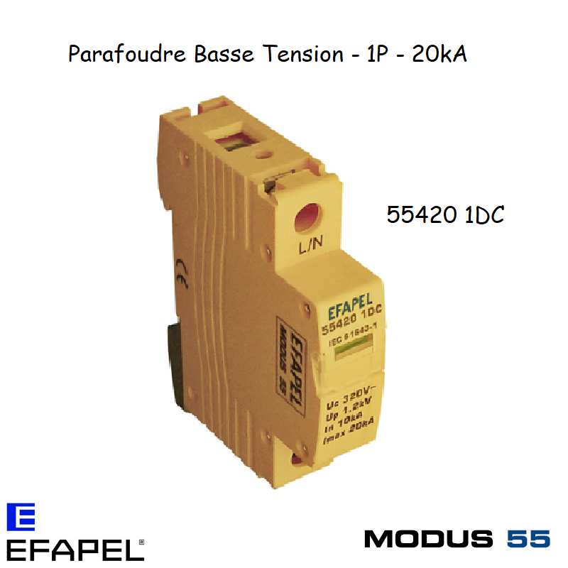 Parafoudre Basse Tension 1P - 20kA - Parafoudre - Lampe Eclair